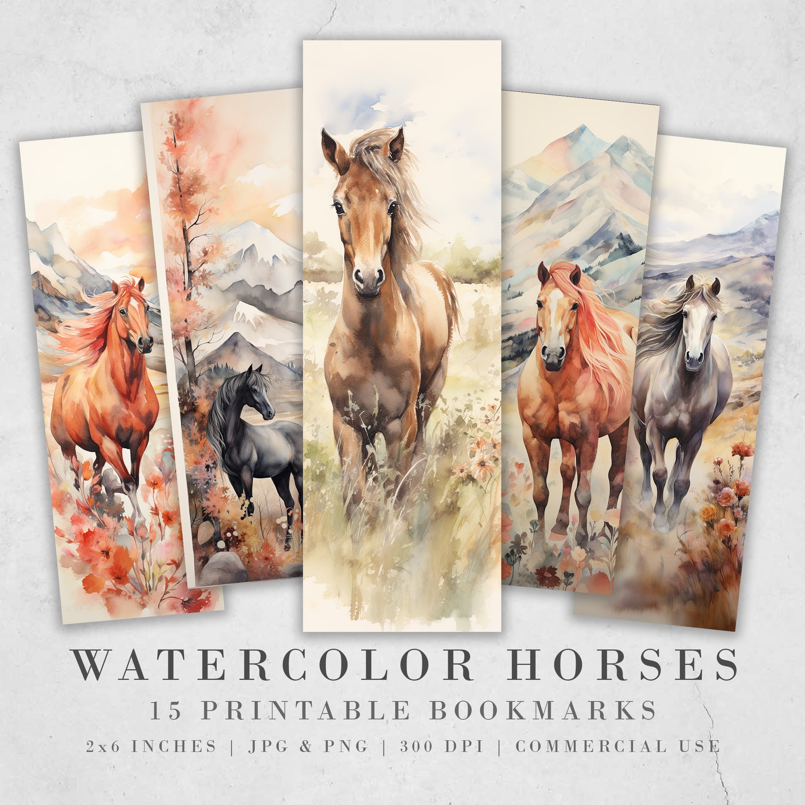 15 Watercolor Horse Printable Bookmarks | Digital Download JPG Bookmar ...