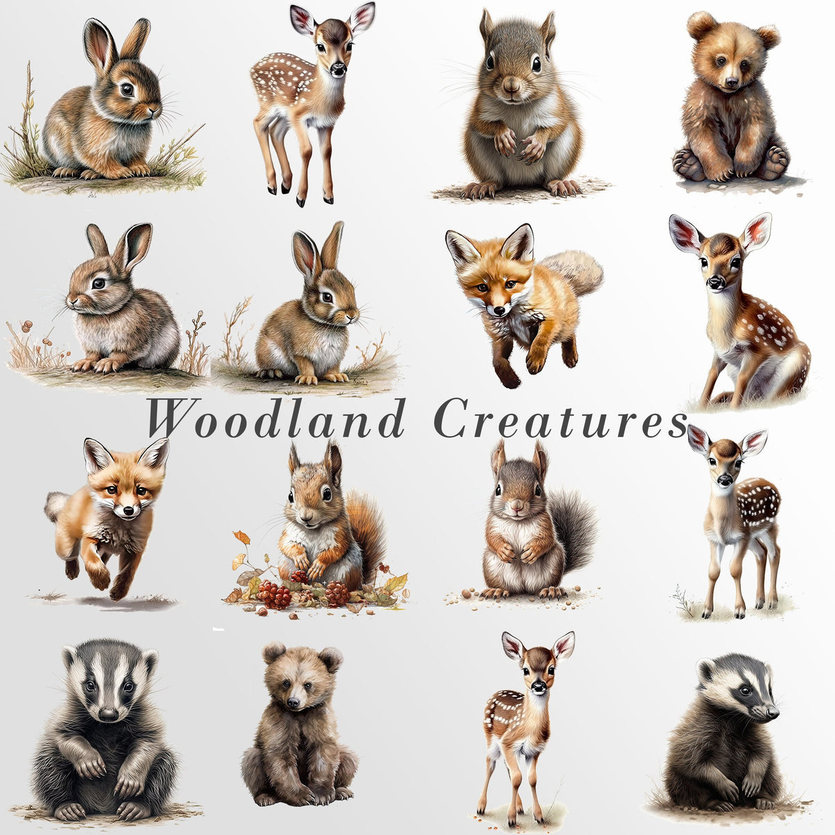 Woodland Animals Clipart Watercolor, Clipart for commercial use, Trans ...