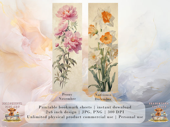 12 Birth Month Flower Printable Bookmarks | Digital Download JPG Bookm ...