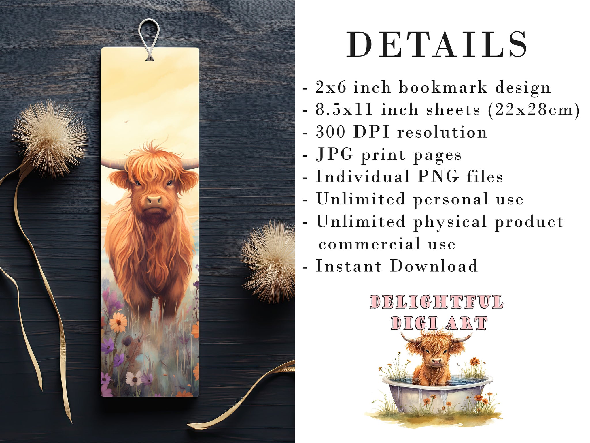 15 Watercolor Highland Cow Printable Bookmarks | Digital Download JPG ...