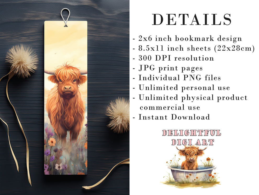 15 Watercolor Highland Cow Printable Bookmarks | Digital Download JPG ...