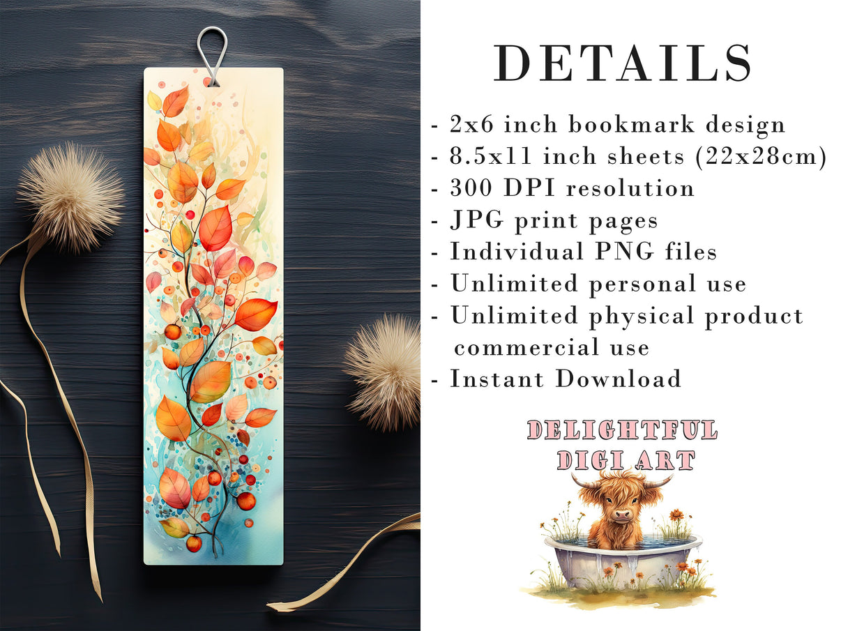 20 Fall Leaves Printable Bookmarks | Digital Download JPG Bookmark Set ...