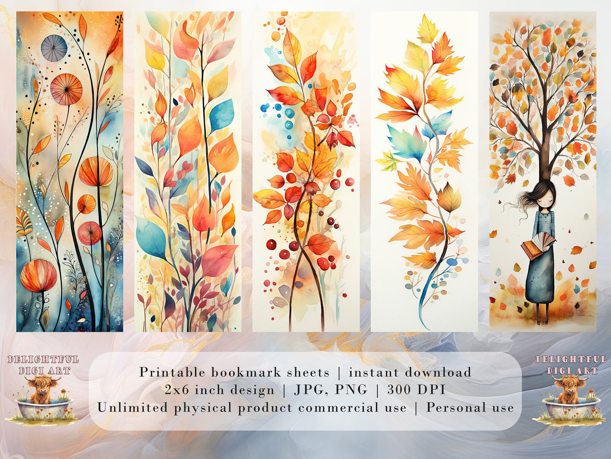 20 Fall Leaves Printable Bookmarks | Digital Download JPG Bookmark Set ...