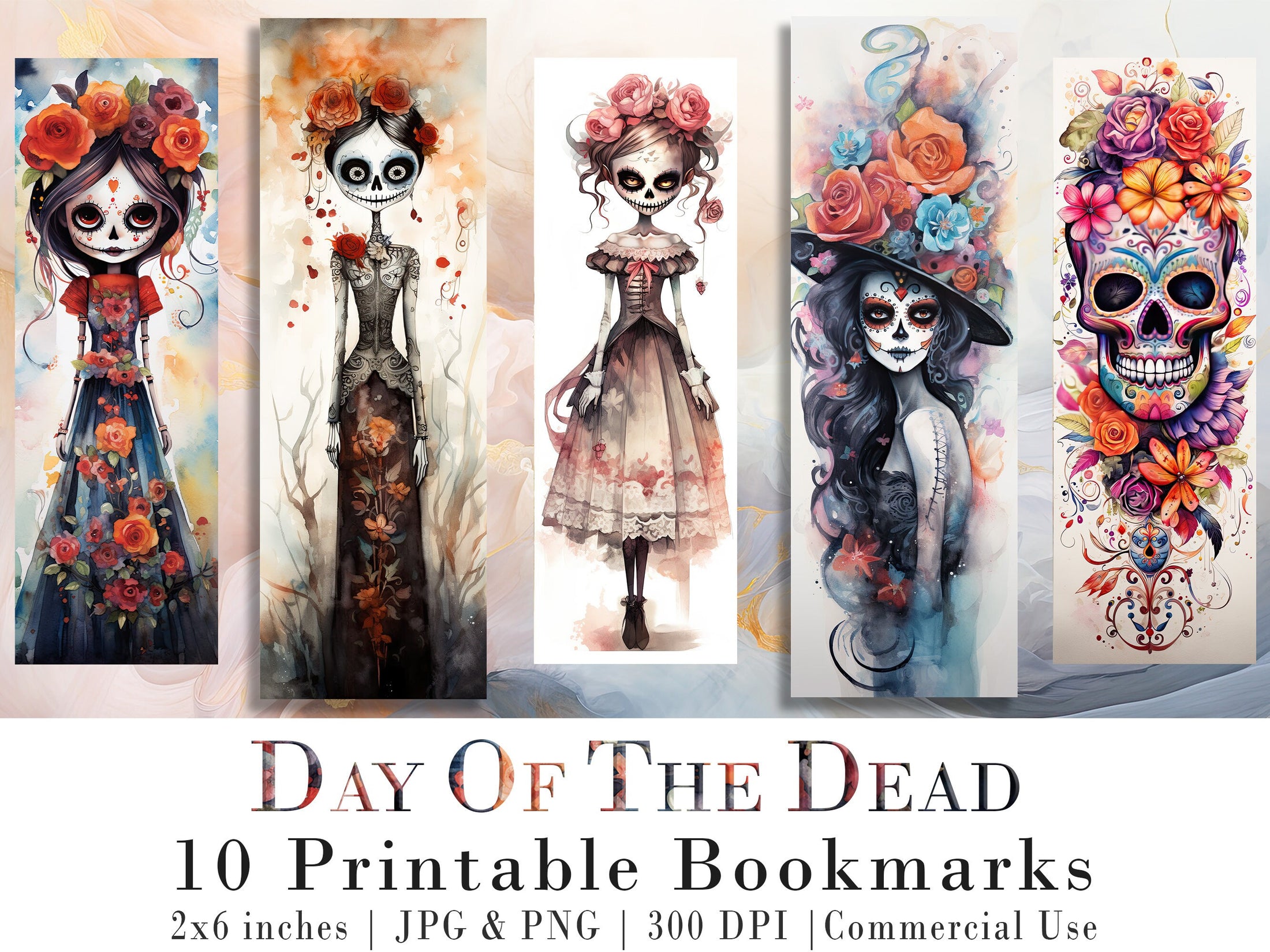 10 Cute Day of the Dead Printable Bookmarks| Digital Download JPG Book ...