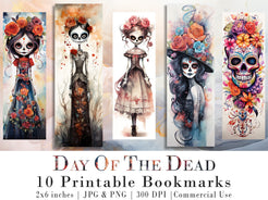 10 Cute Day of the Dead Printable Bookmarks| Digital Download JPG Book ...