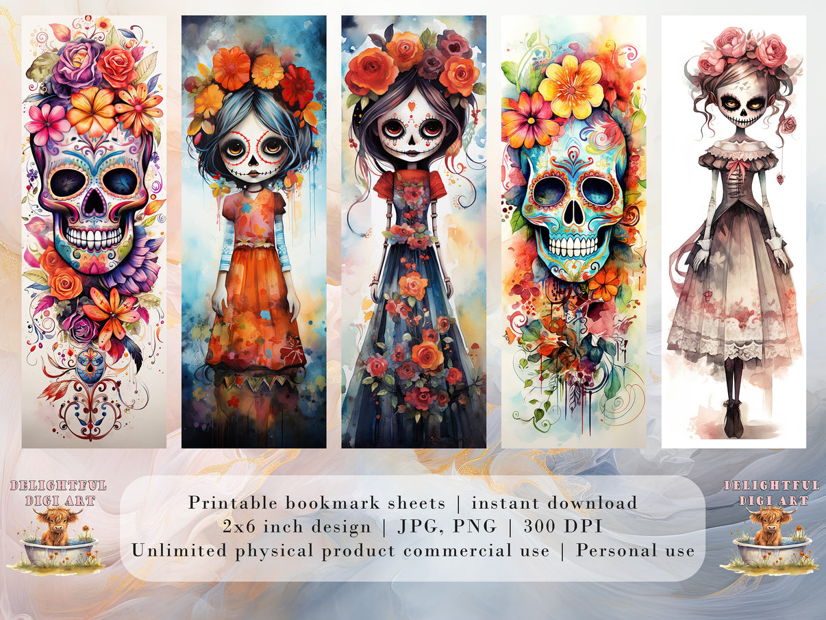 10 Cute Day of the Dead Printable Bookmarks| Digital Download JPG Book ...