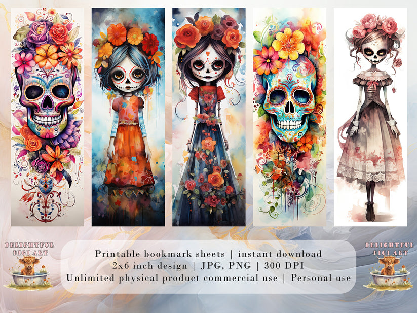 10 Cute Day of the Dead Printable Bookmarks| Digital Download JPG Book ...