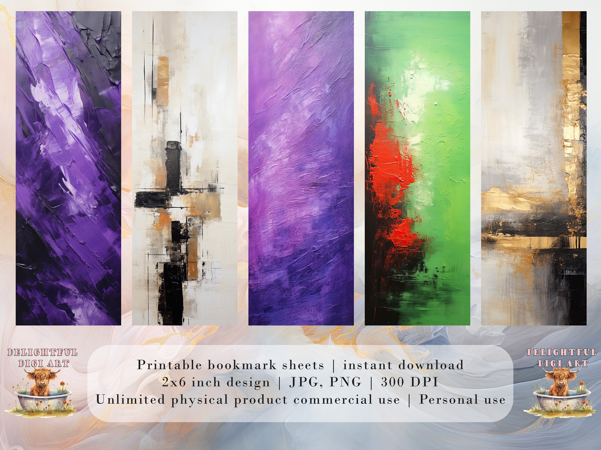 20 Abstract Printable Bookmarks | Digital Download JPG Bookmark Set| P ...