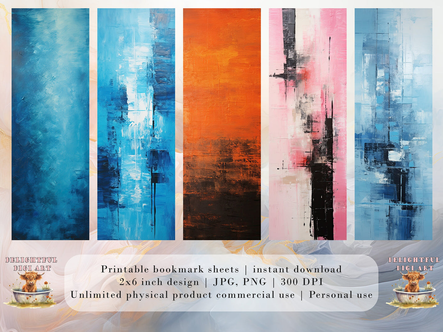 20 Abstract Printable Bookmarks | Digital Download JPG Bookmark Set| P ...