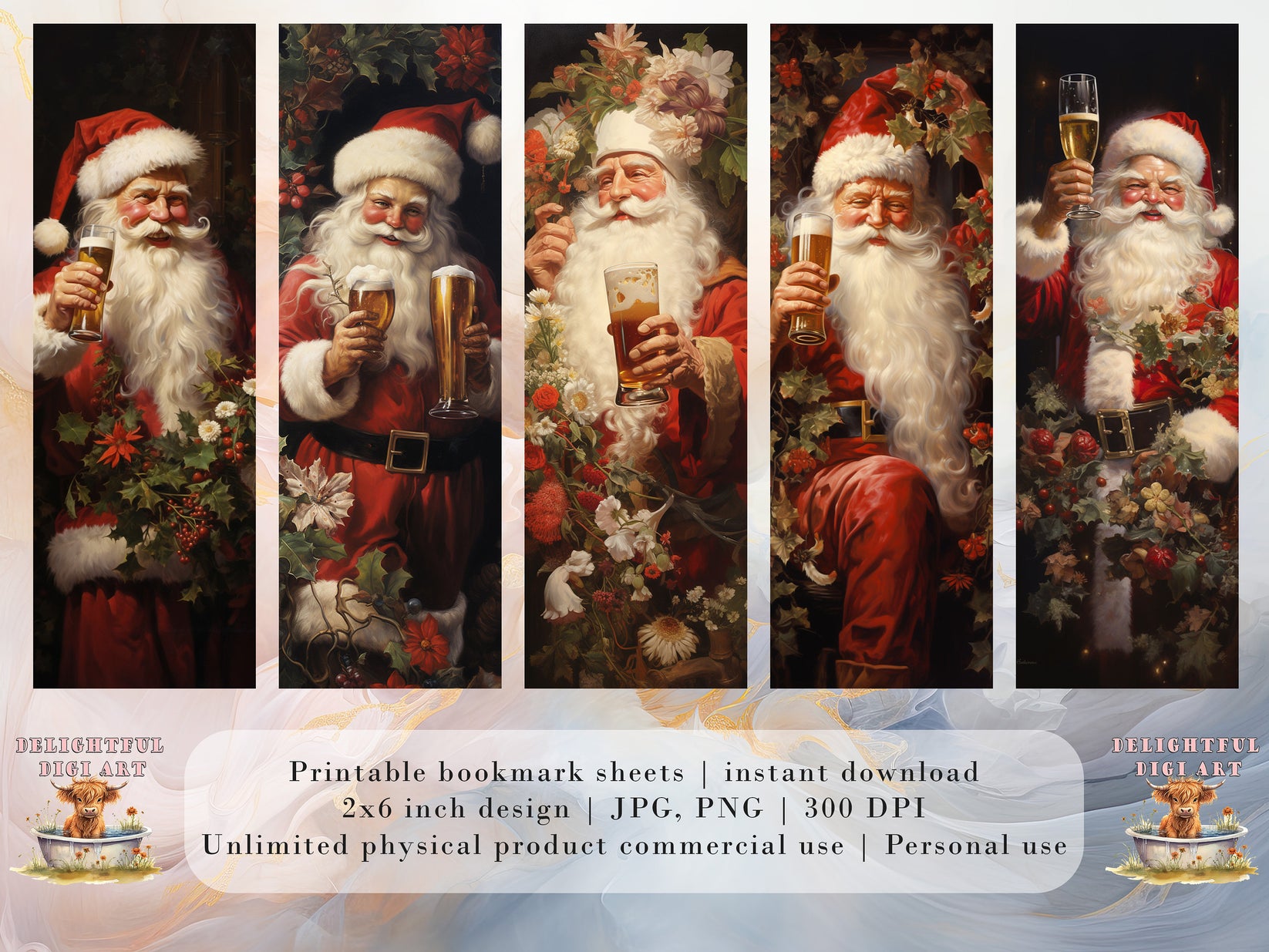 10 Drinking Santa Printable Bookmarks | Digital Download JPG Bookmark ...