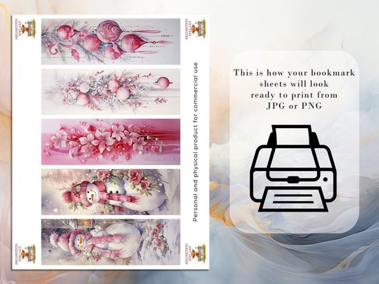 20 Cute Pink Christmas Printable Bookmarks | Digital Download JPG Book ...