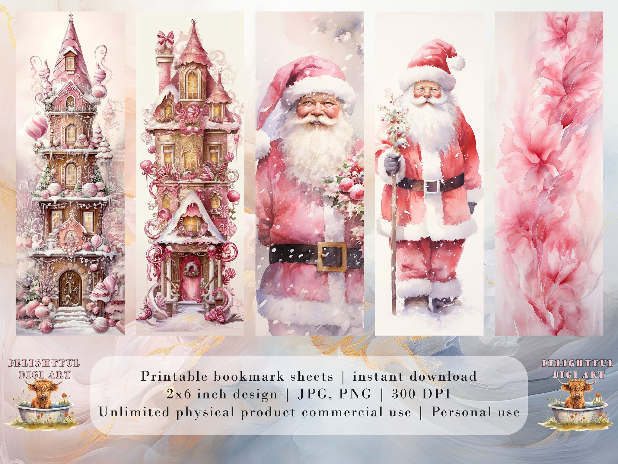 20 Cute Pink Christmas Printable Bookmarks | Digital Download JPG Book ...