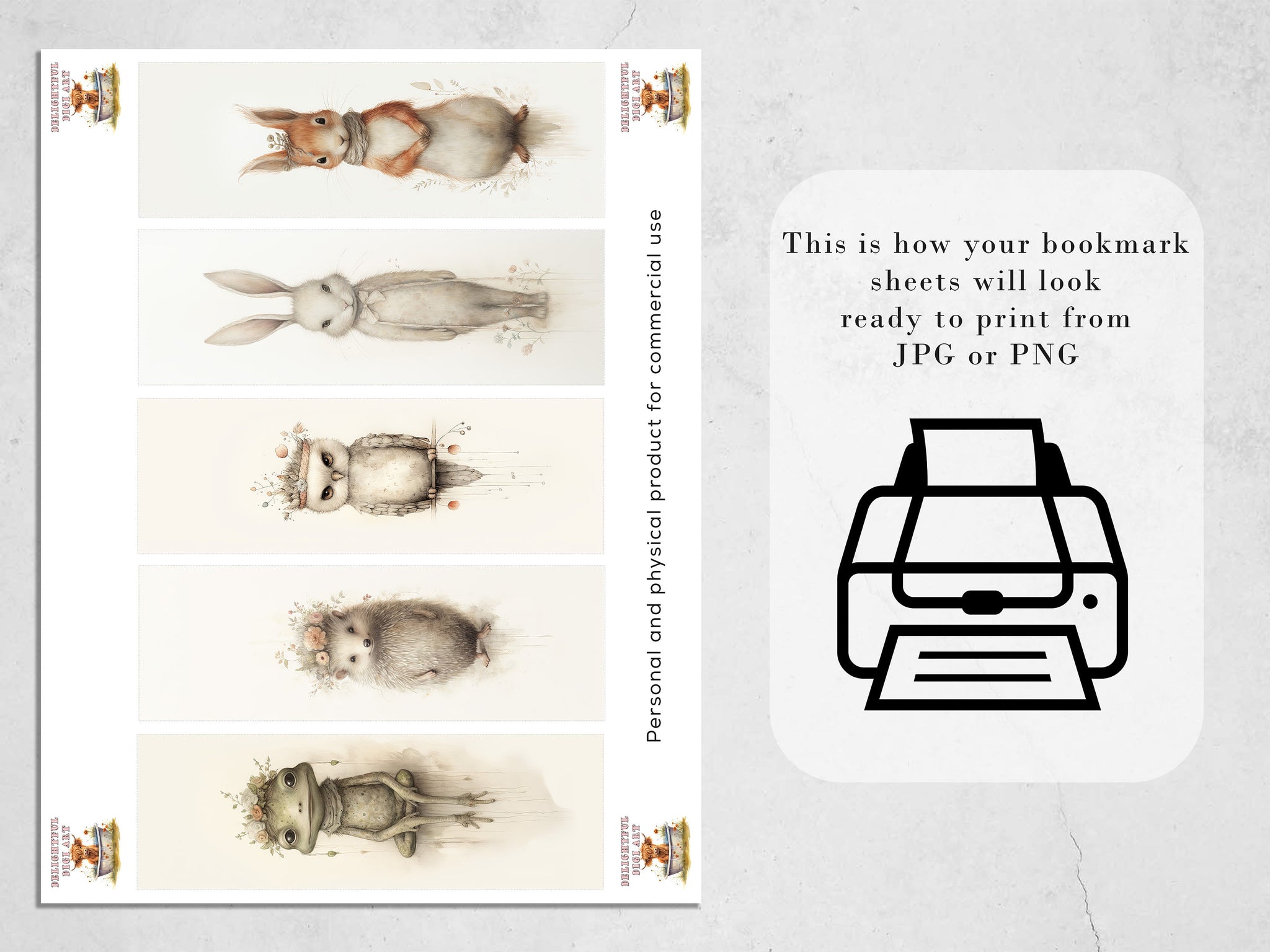 Whimsical Creatures Printable Bookmarks, Cute Animal Book Lovers Desig ...