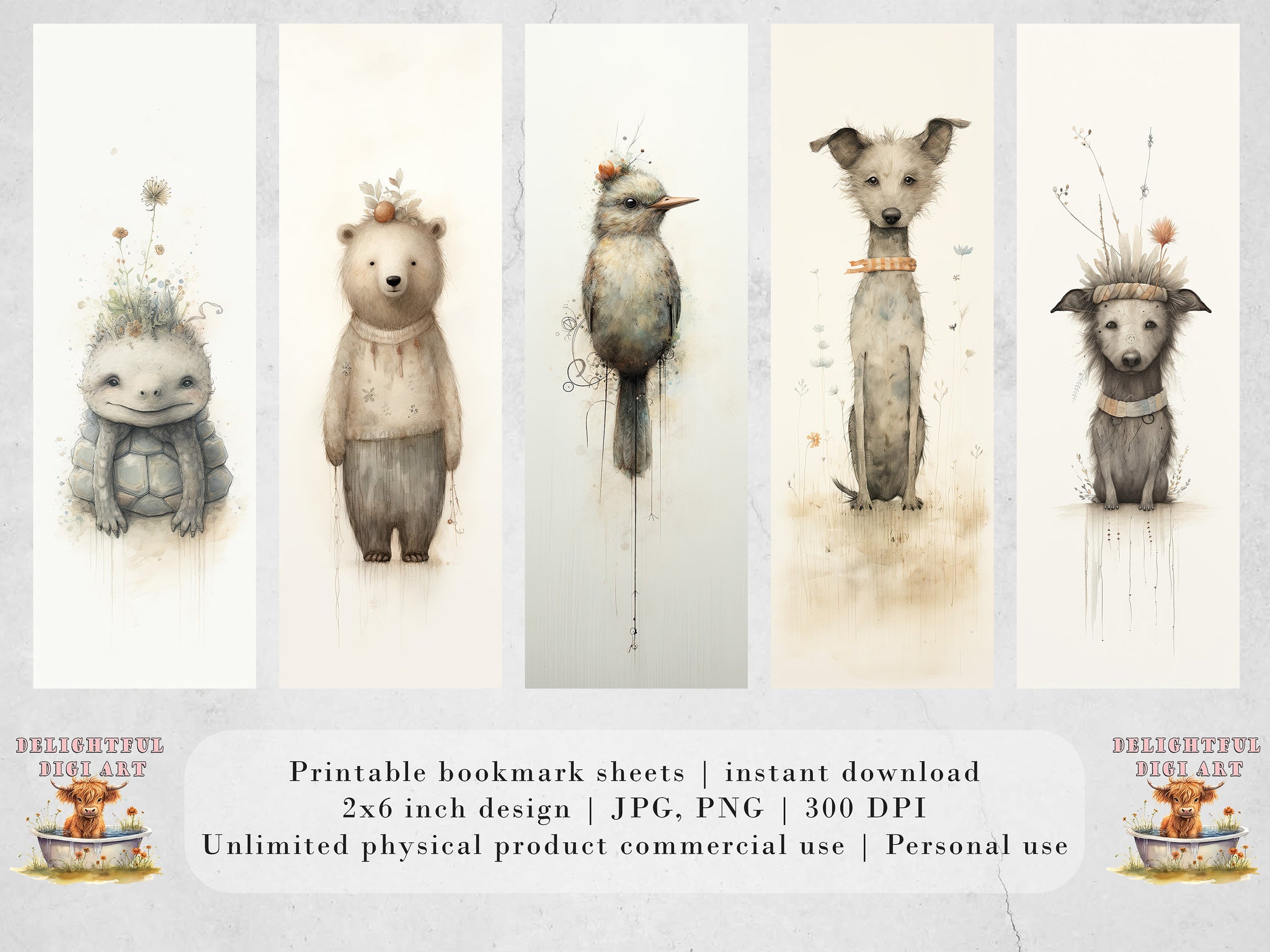 Whimsical Creatures Printable Bookmarks, Cute Animal Book Lovers Desig ...