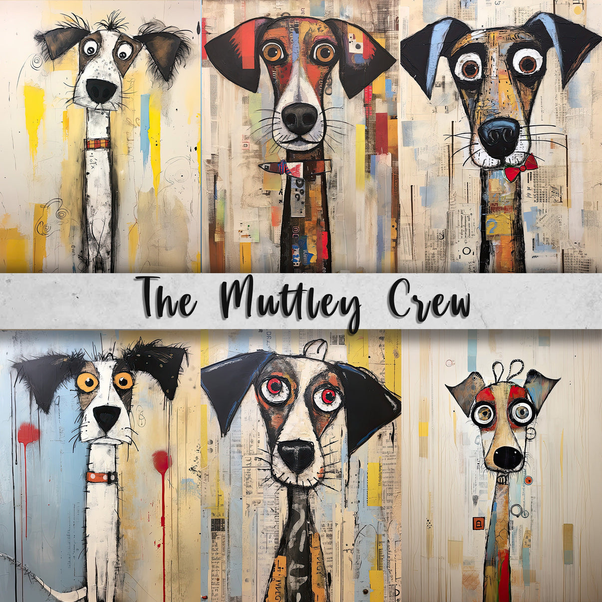 The Muttley Crew Printable Art Pages, Whimsical Mixed Media Mutts ...