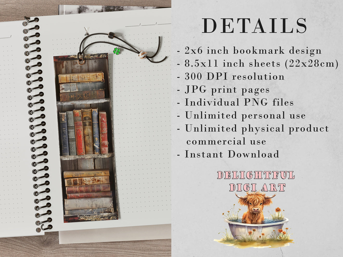 20 Vintage Bookcase Printable Bookmarks | 4 Bookmark Sheets | PNG book ...